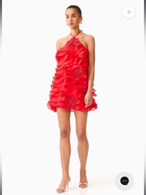 Elliatt | Dresses | Elliatt Yvette Red 3d Floral Applique Tiered Halter ...